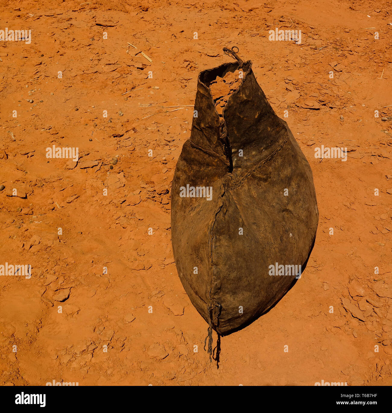 Bags with salt soil at the salt mining in the Saline Demi dry lake at ...