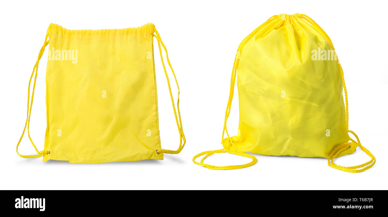 Drawstring pack template classic yellow isolated on white Stock Photo ...