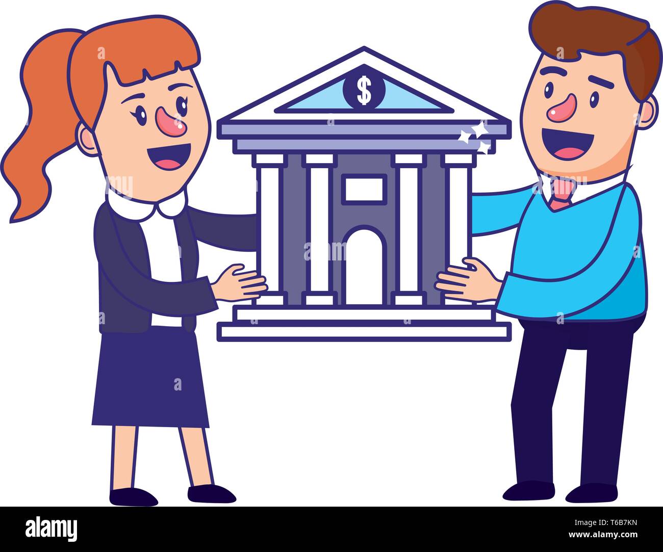 Banking teamwork financial planning holding bank building front vector ...