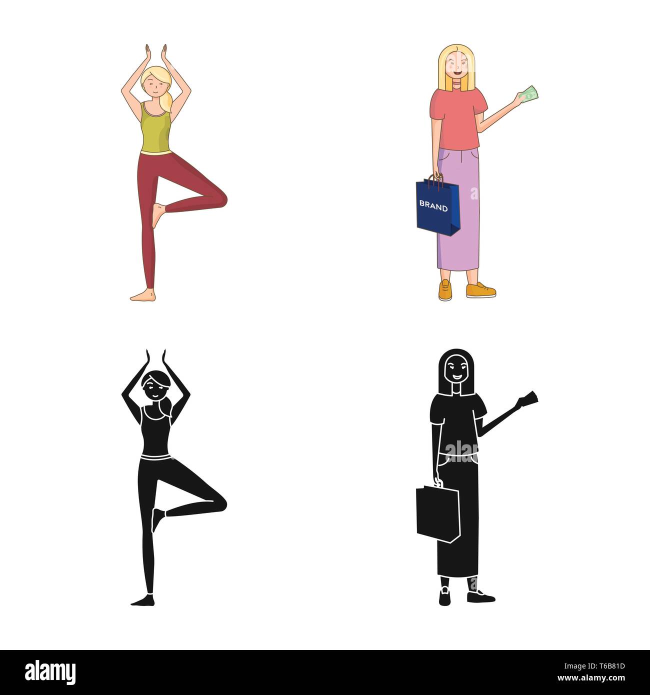 Vector illustration of posture and mood icon. Set of posture and female ...
