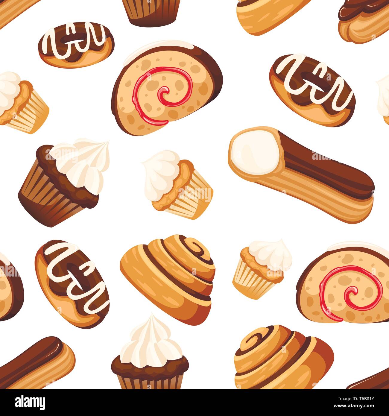 Seamless pattern. Sweet dessert pastry set. Collection of different ...