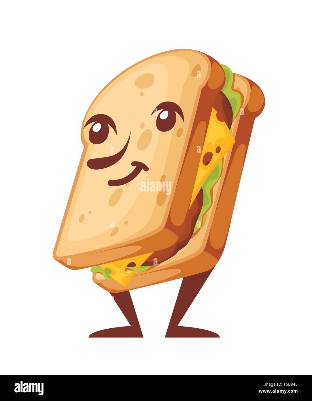 Sandwich with meat and vegetables. Food mascot. Cartoon character ...