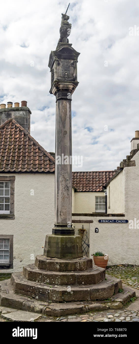 The Mercat Cross in NTS town The Royal Burgh of Culross Fife Scotland ...