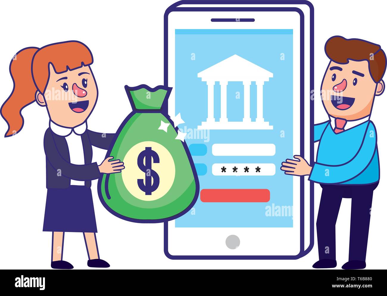 Banking teamwork financial planning holding money bag smartphone ...