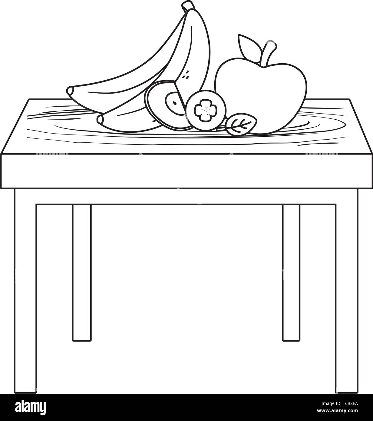 delicious healthy meal fruits mix over wooden table cartoon vector ...