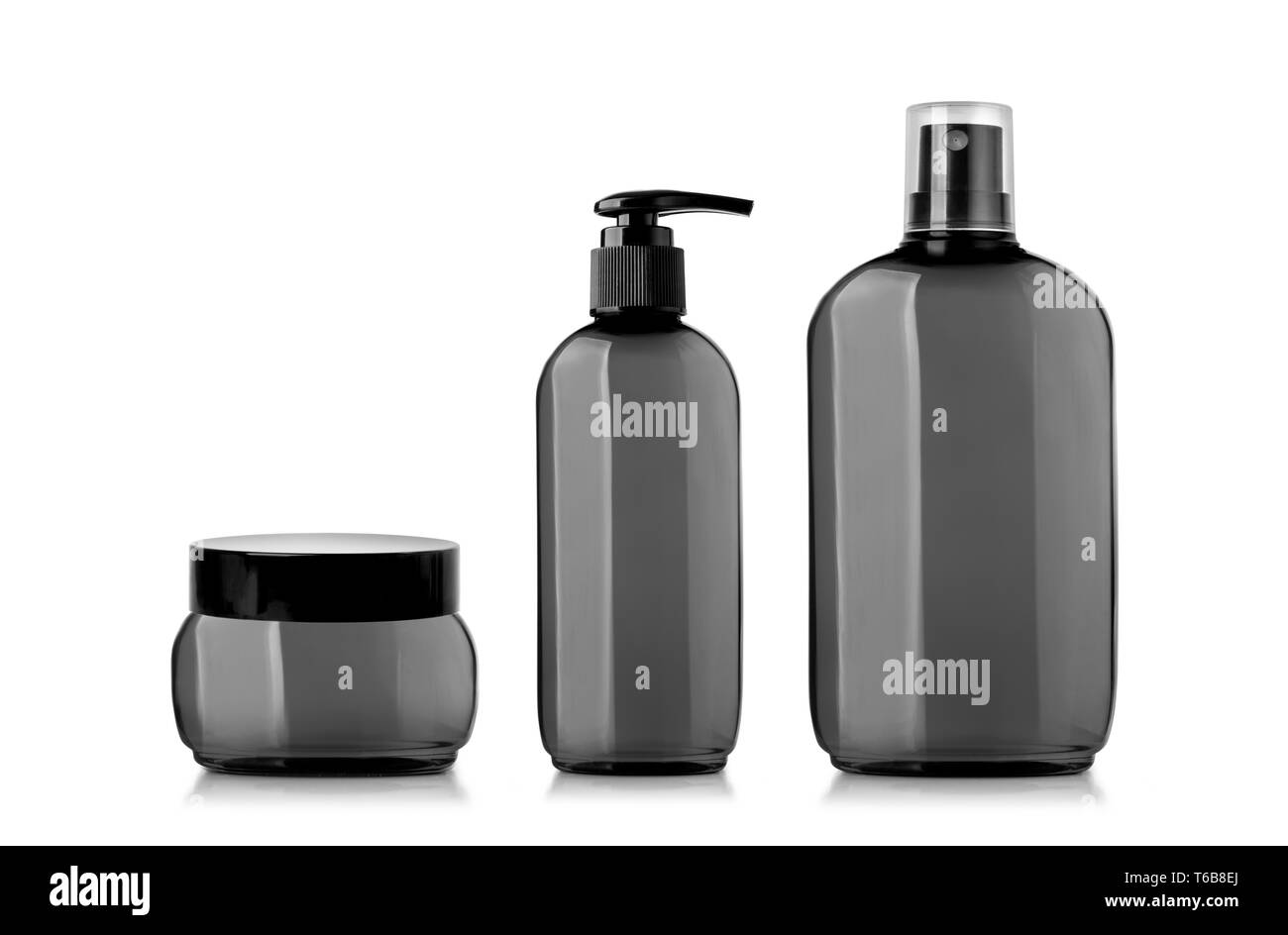 Transparent black plastic bottle package isolated on white Stock Photo ...