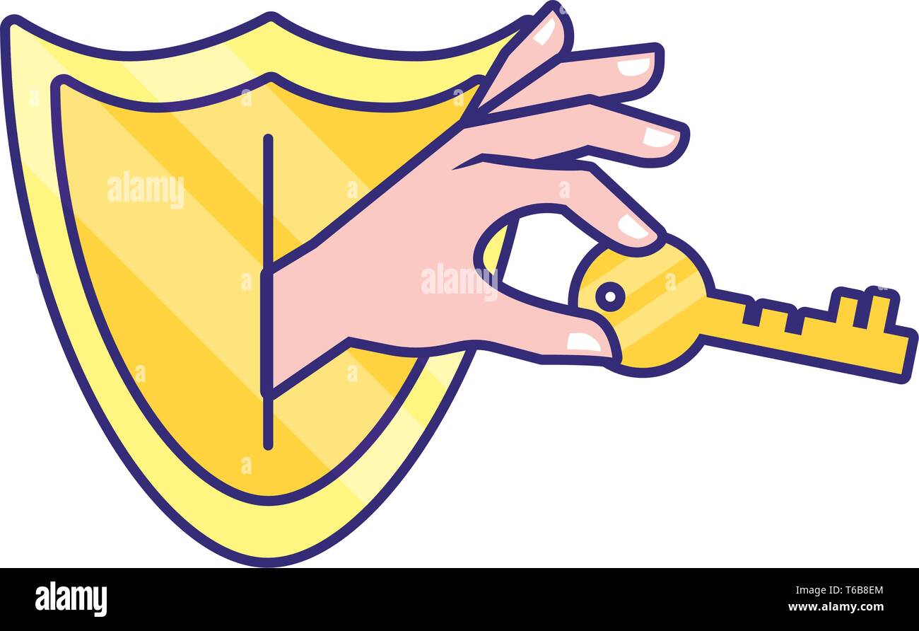 security icon shield with key cartoon vector illustration graphic ...