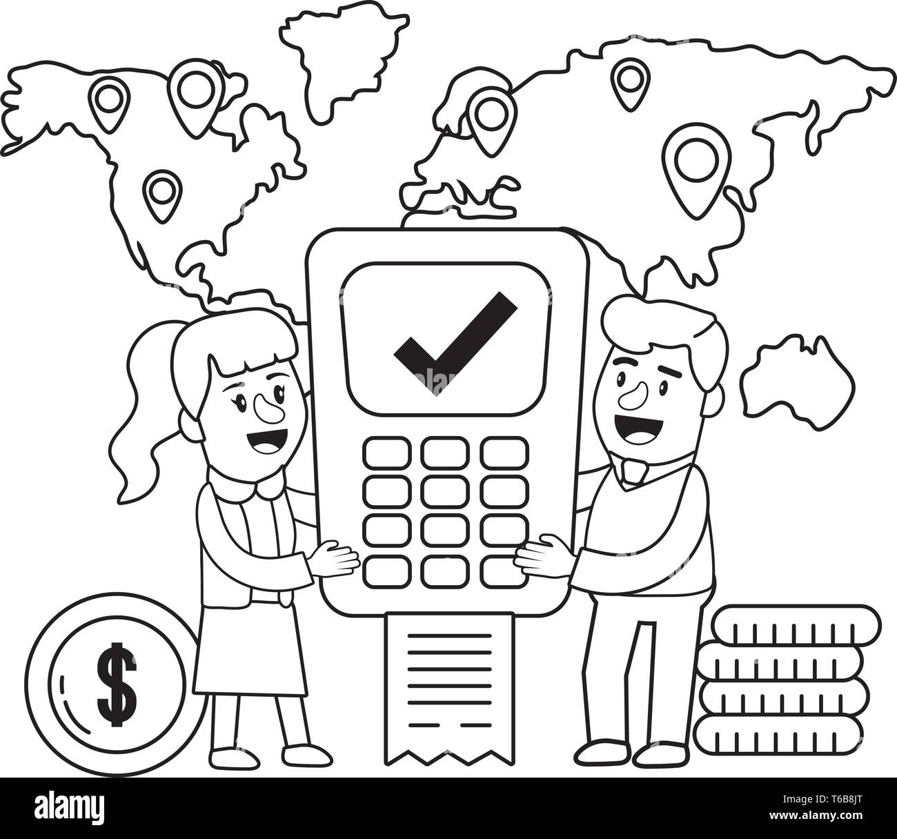 Banking teamwork financial planning worldwide locations dataphone coin ...