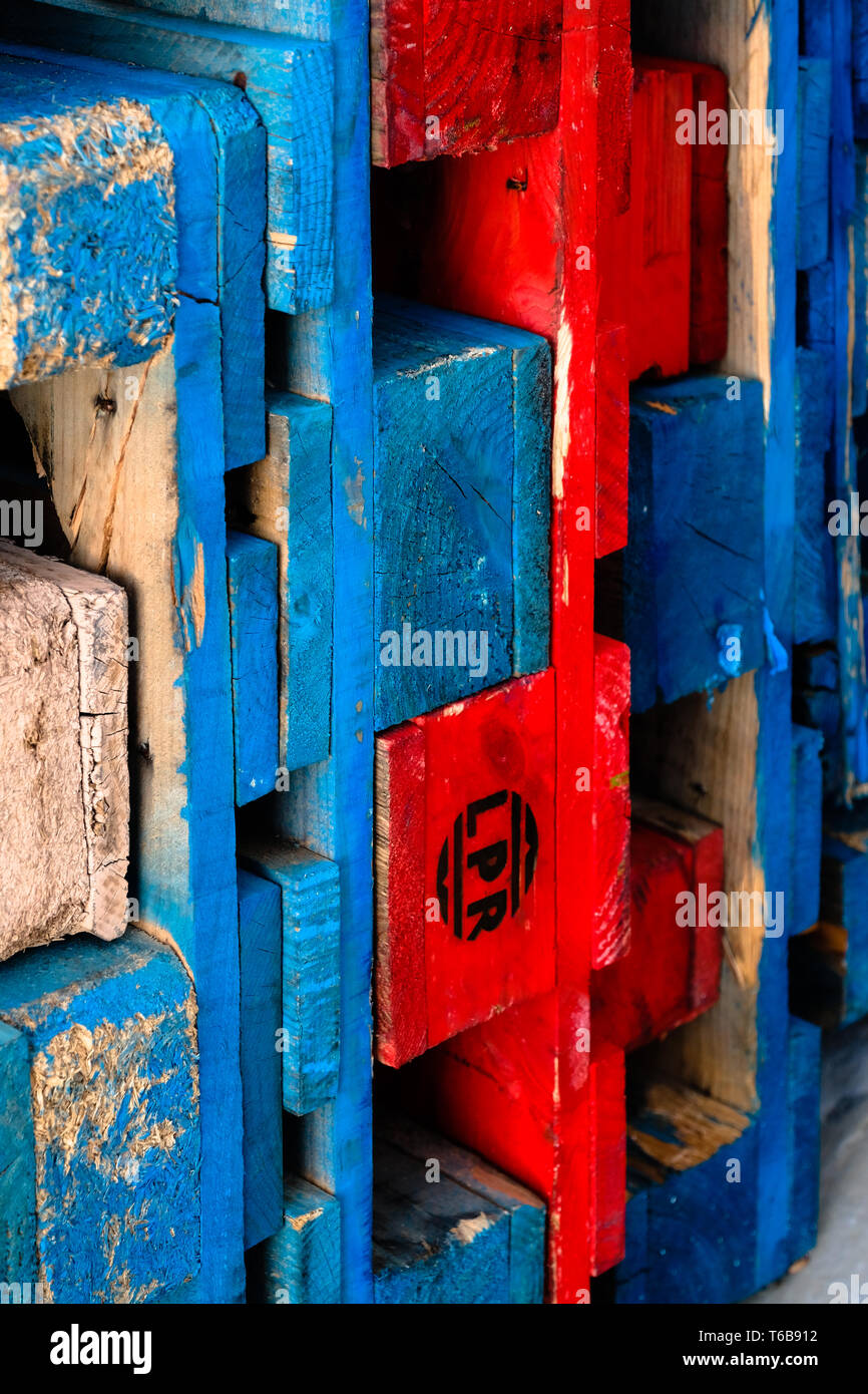 Colour coded pallets in Comares, Axarquia, Andalucia, Spain Stock Photo ...