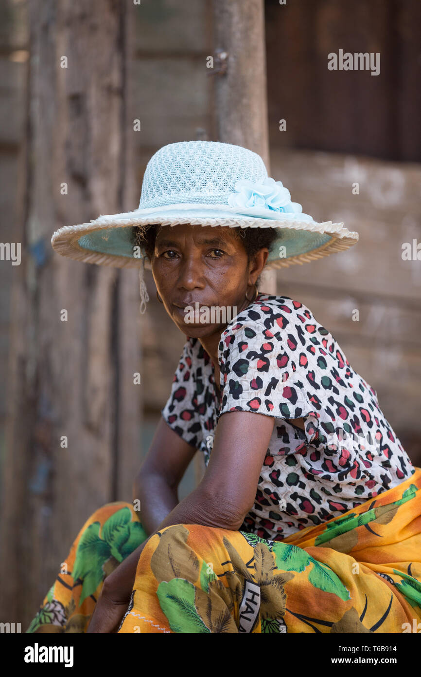 Portrait of old Malagasy woman with straw hat Stock Photo - Alamy