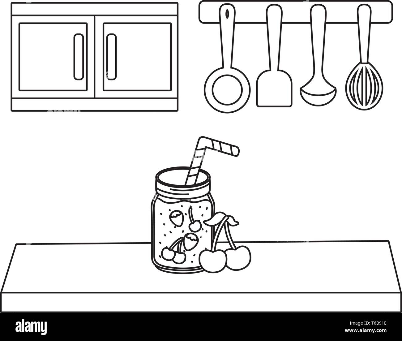 delicious healthy meal juice with fruits mix over wooden table kitchen ...