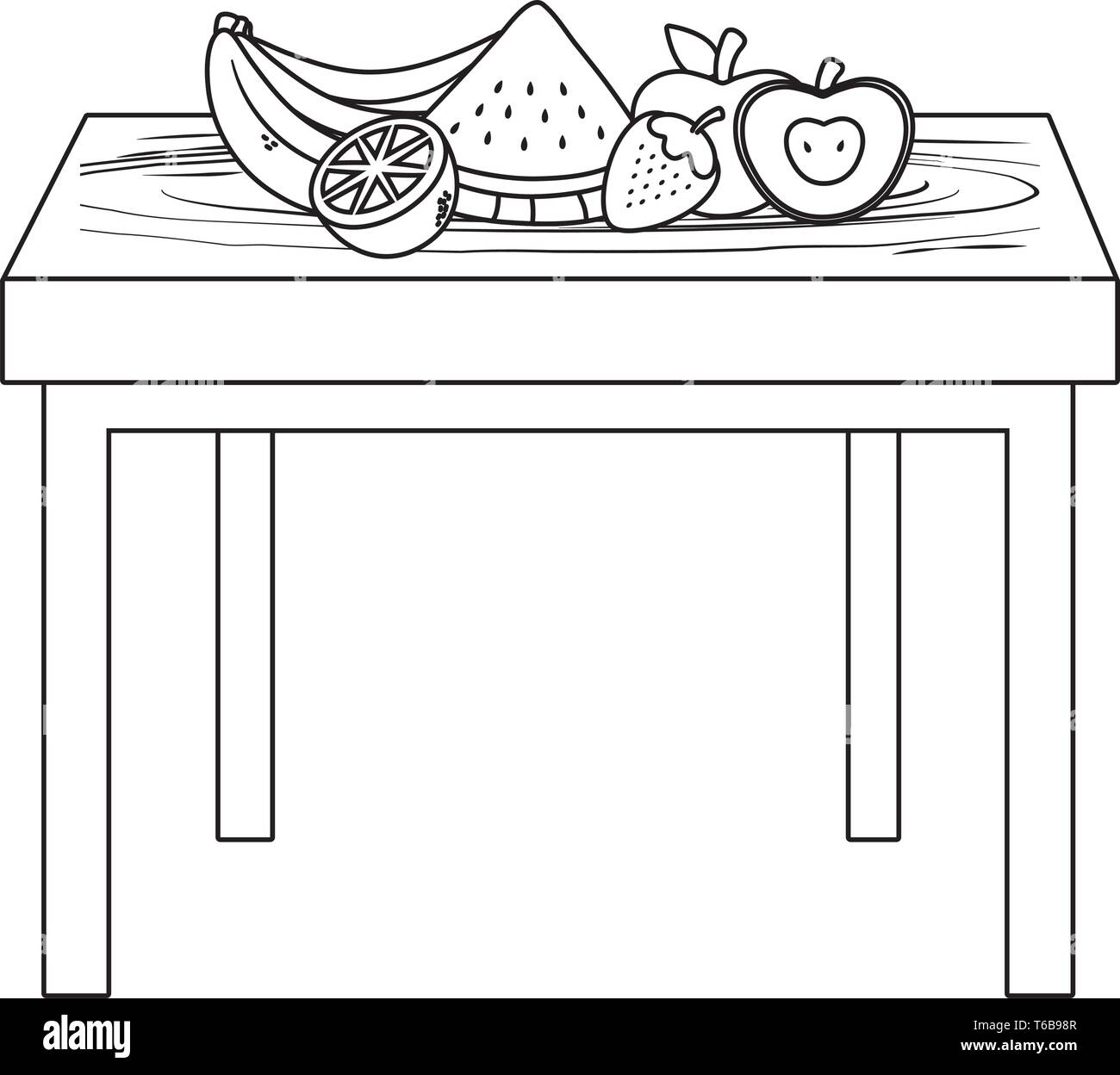 delicious healthy meal fruits mix over wooden table cartoon vector ...
