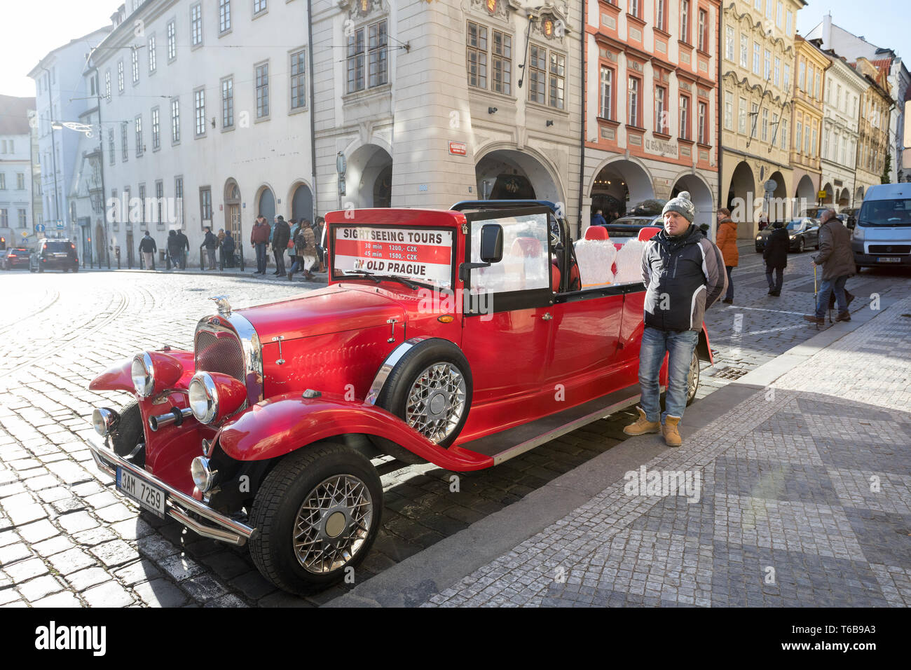 Famous historic red car Praga in Prague street Stock Photo - Alamy