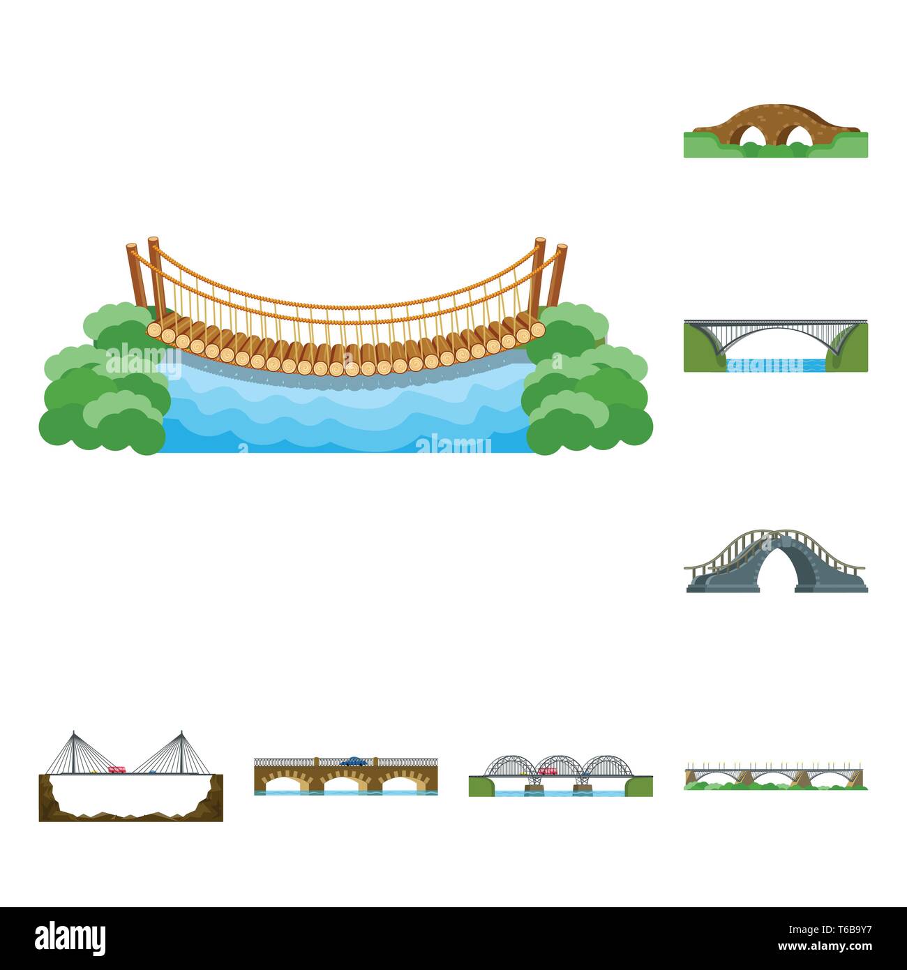Vector illustration of bridgework and bridge sign. Set of bridgework ...
