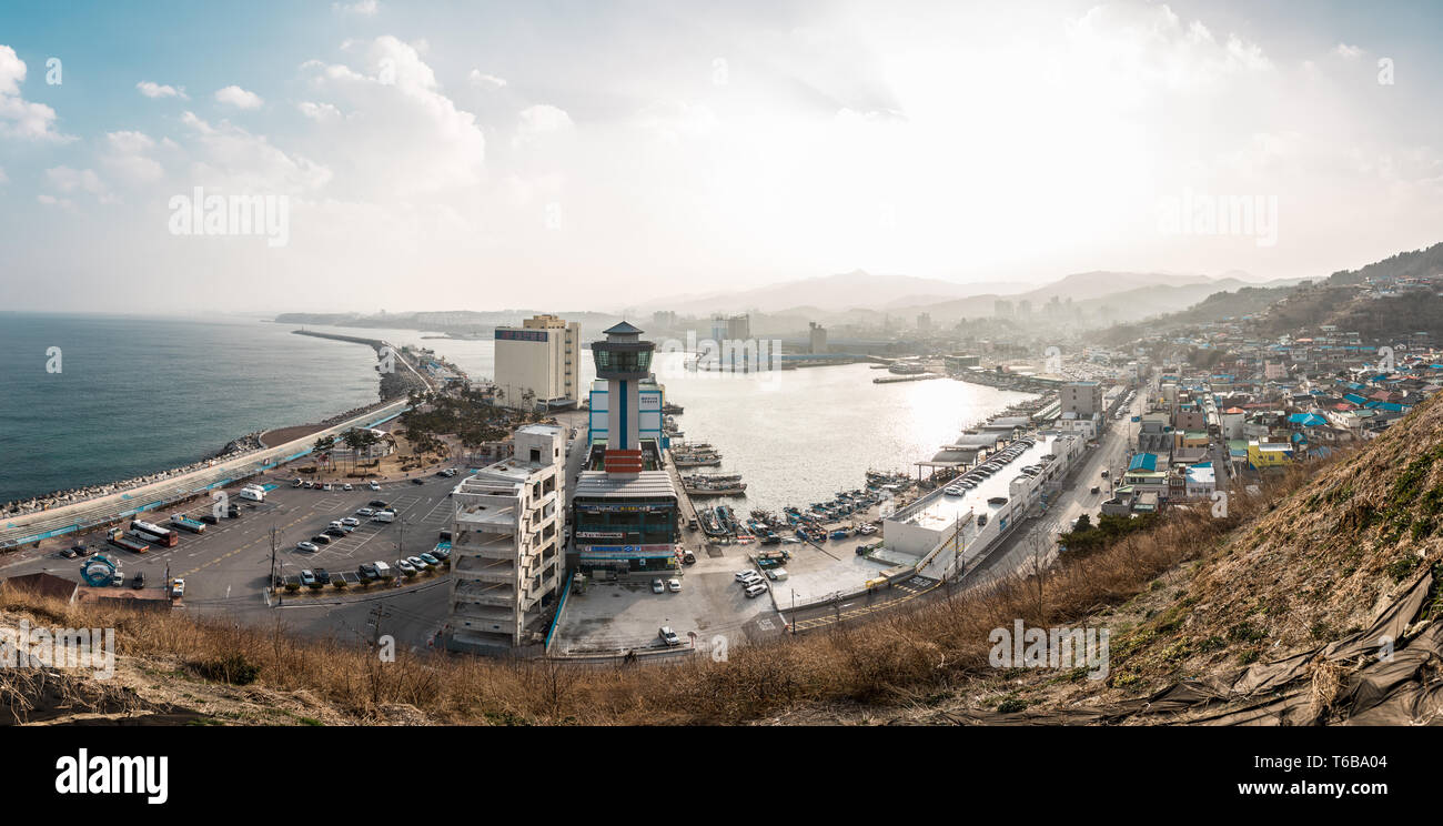 A picture of a port in Gangwon shot from high ground Stock Photo - Alamy
