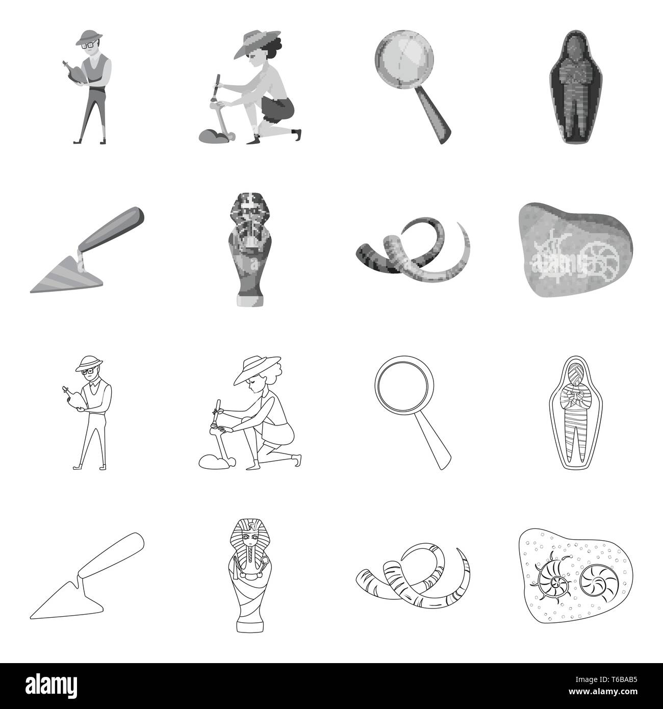 archaeologist,lens,mummy,tool,sarcophagus,horn,rock,human,girl,glass ...
