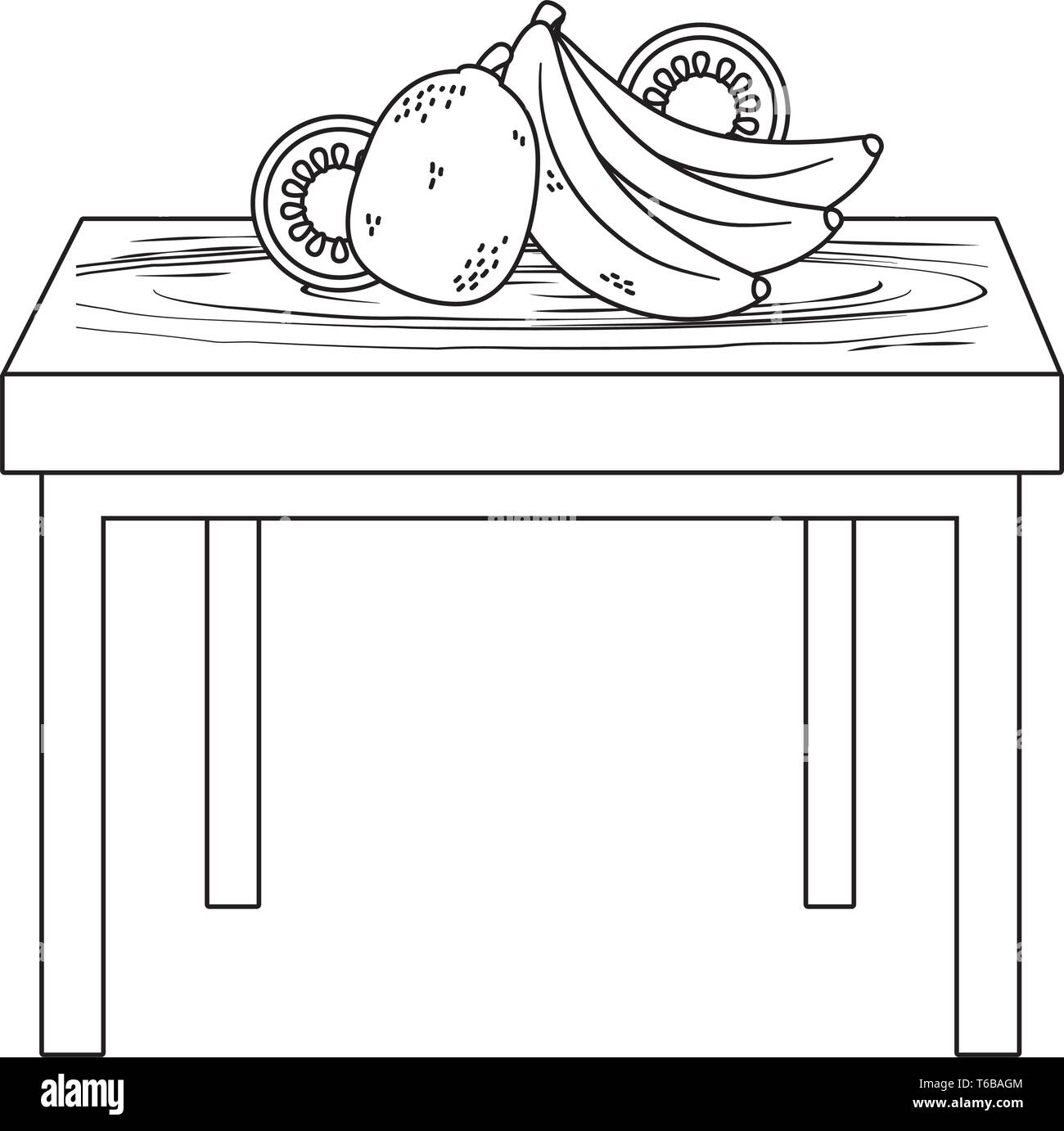 delicious healthy meal fruits mix over wooden table cartoon vector ...