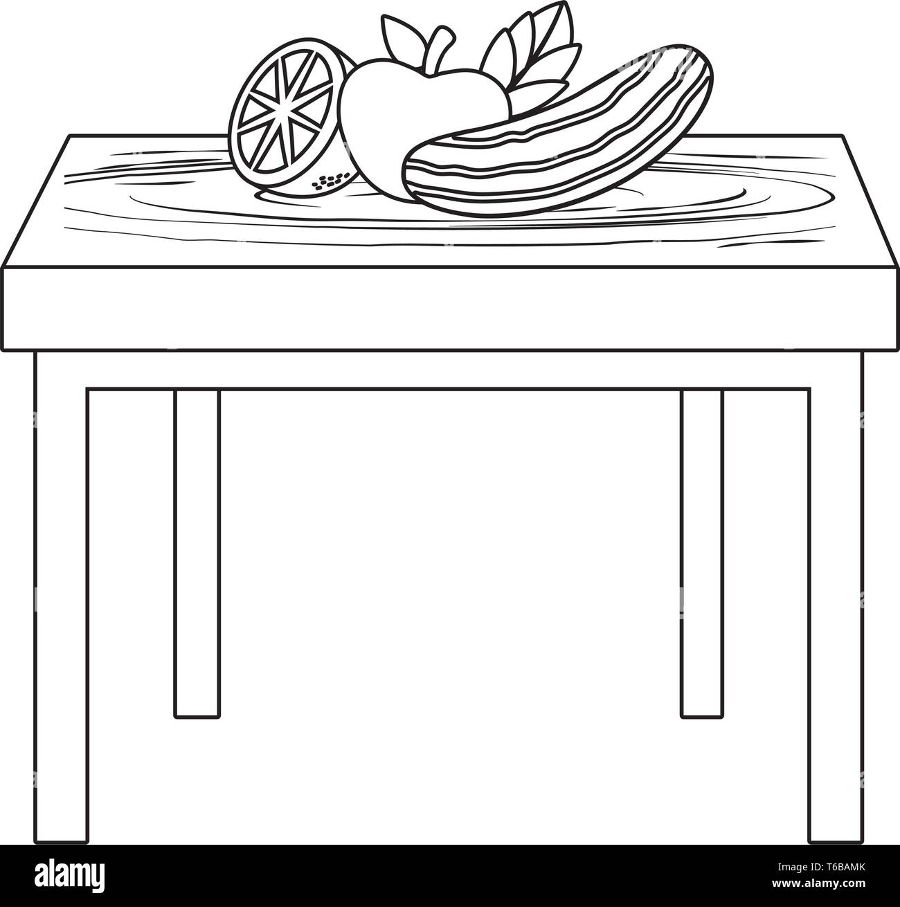 delicious healthy meal fruits mix over wooden table cartoon vector ...