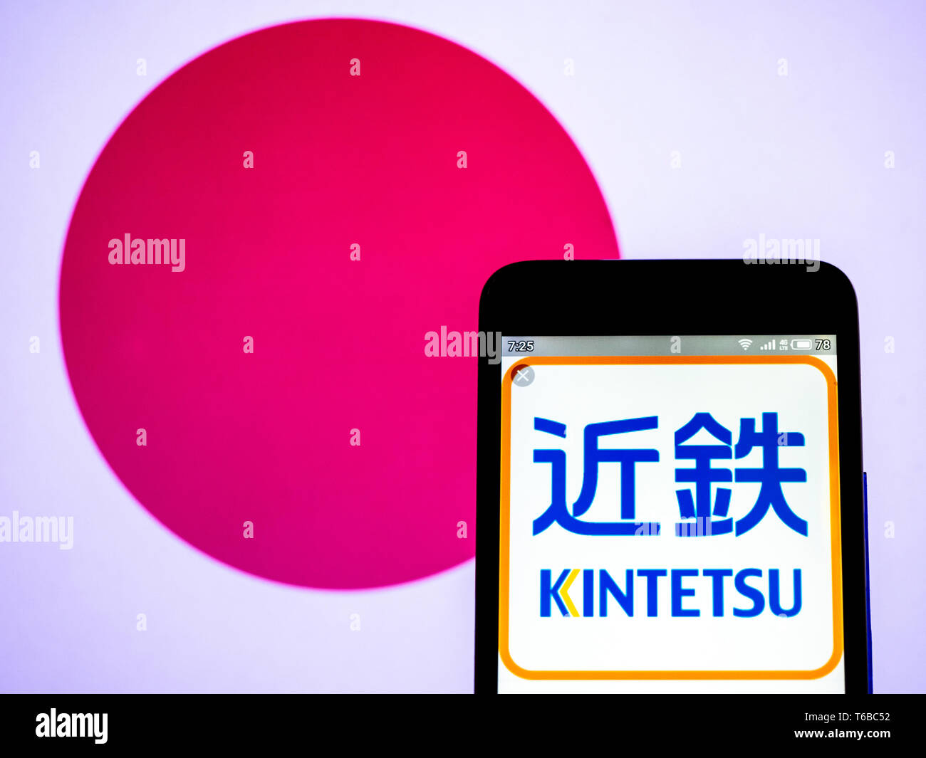 In this photo illustration a Kintetsu Group Holdings Co., Ltd. logo seen displayed on a smart ...