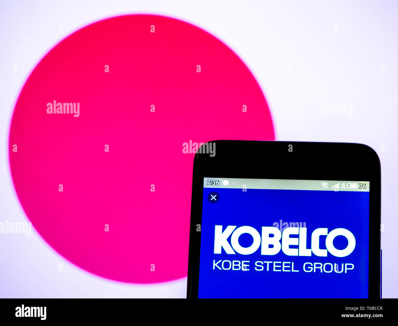 In this photo illustration a Kobe Steel, Ltd. logo seen displayed on a ...