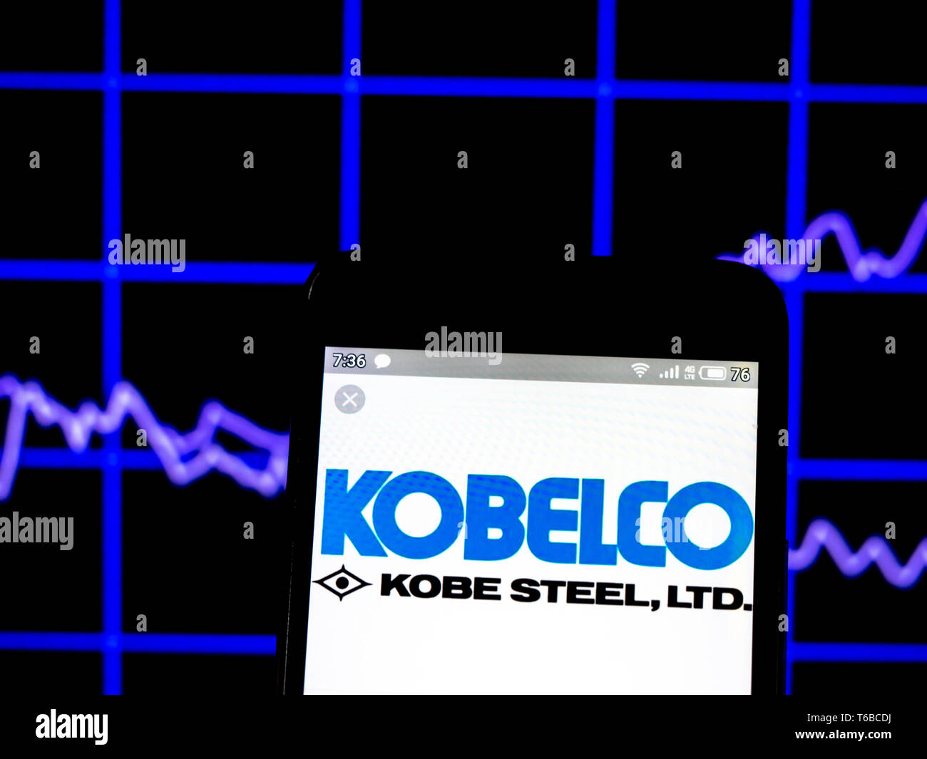 In this photo illustration a Kobe Steel, Ltd. logo seen displayed on a ...