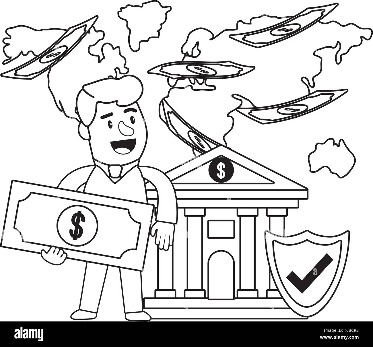 Consumer banking operations happy jovial smiling holding money bill ...