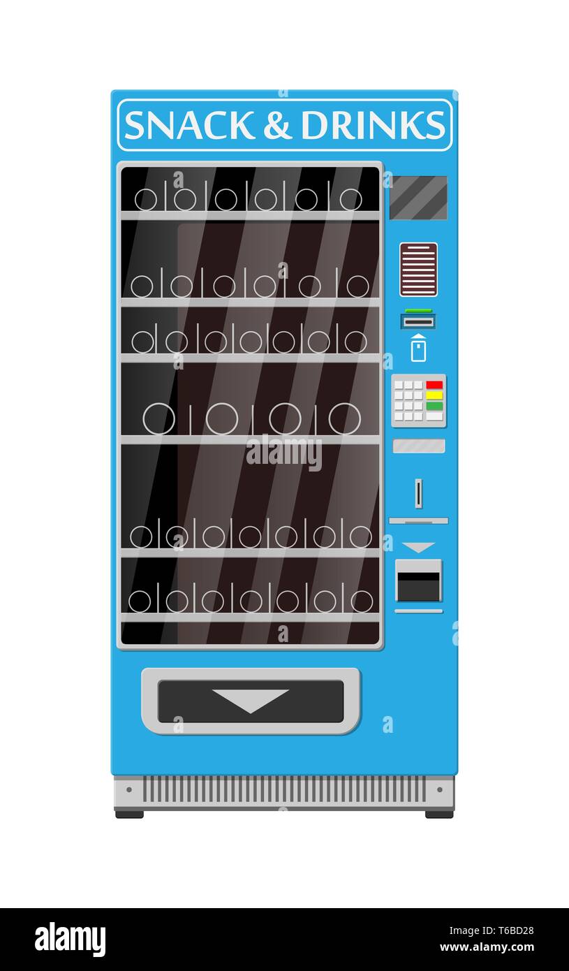 Empty automatic vending machine for food and drinks. Bottles and cans ...