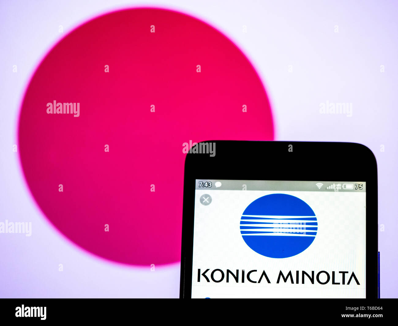In this photo illustration a Konica Minolta, Inc. logo seen displayed ...