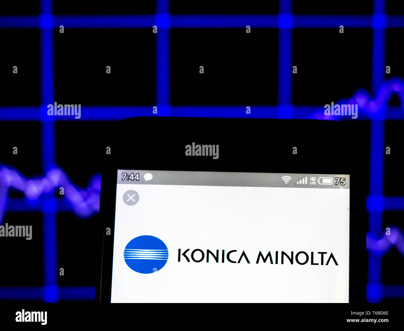 In this photo illustration a Konica Minolta, Inc. logo seen displayed ...