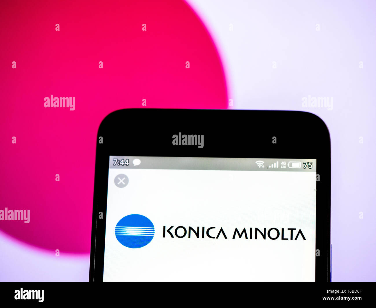 In this photo illustration a Konica Minolta, Inc. logo seen displayed ...
