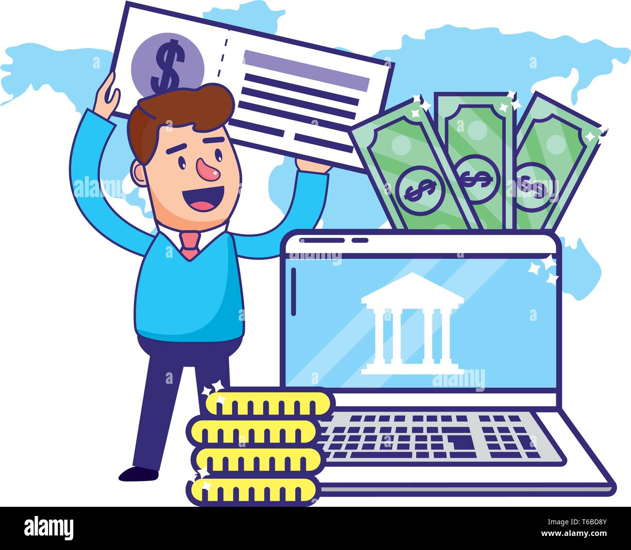 saving money finance concept with technology device and bank elements ...