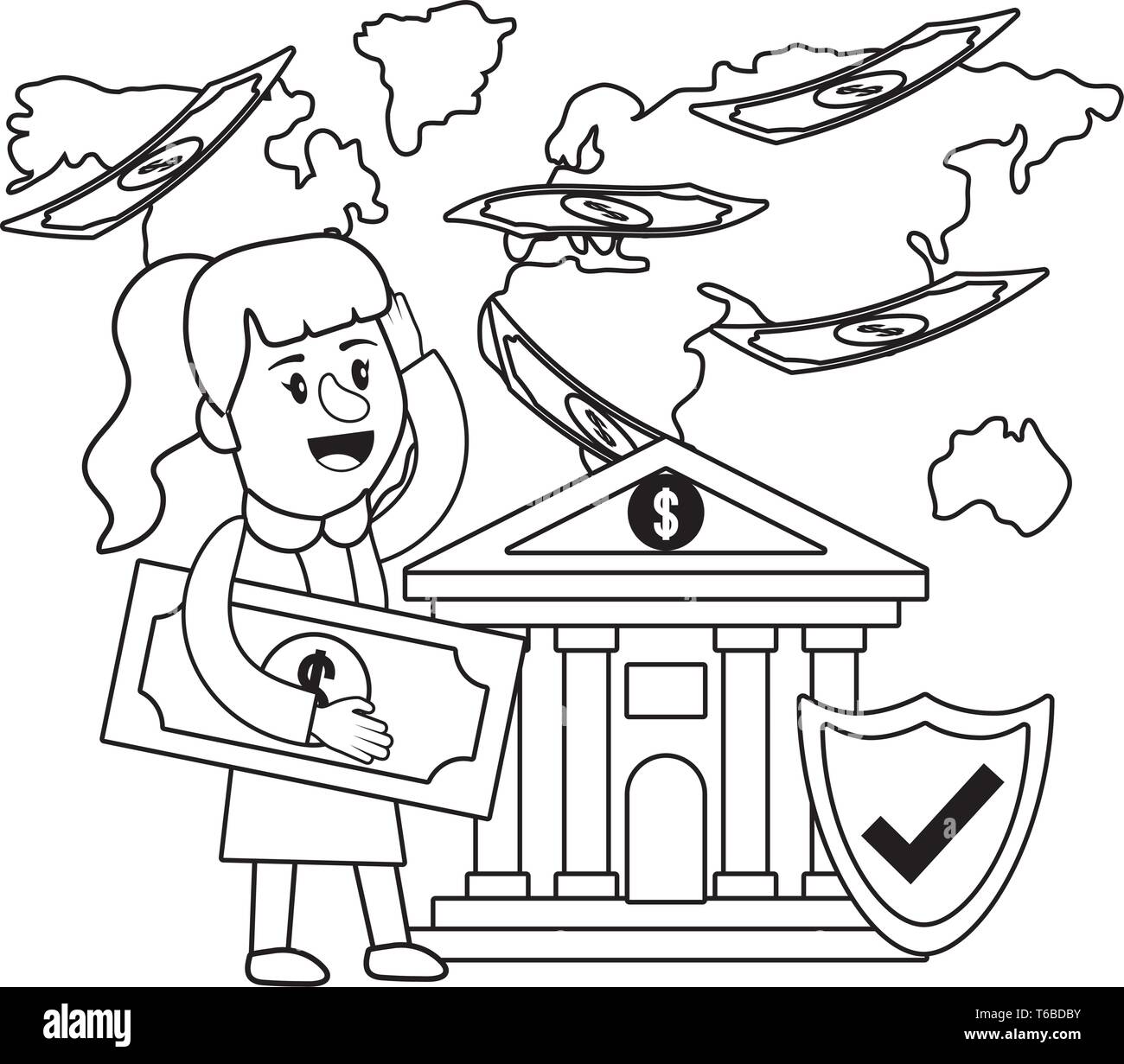 Businesswoman banking financial planning holding money bill security ...