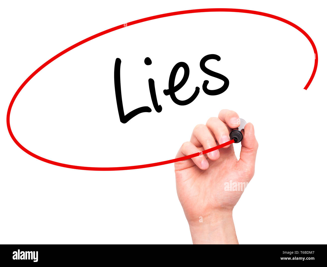 Man Hand writing Lies with black marker on visual screen Stock Photo ...