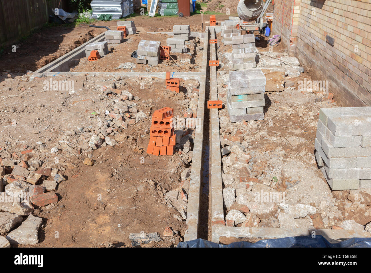 Foundation work of the house, blockwork, selective focus Stock Photo ...