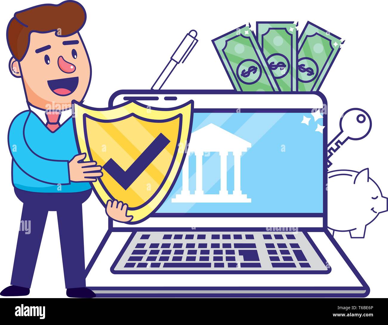 saving money finance concept with technology device and bank elements ...