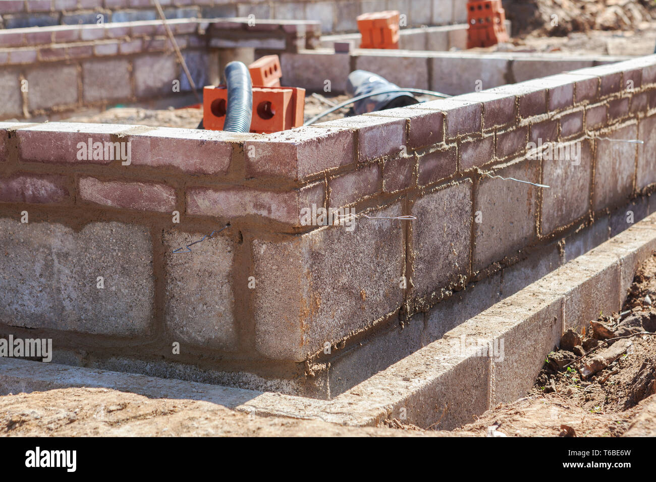 Foundation work of the house, blockwork, selective focus Stock Photo ...