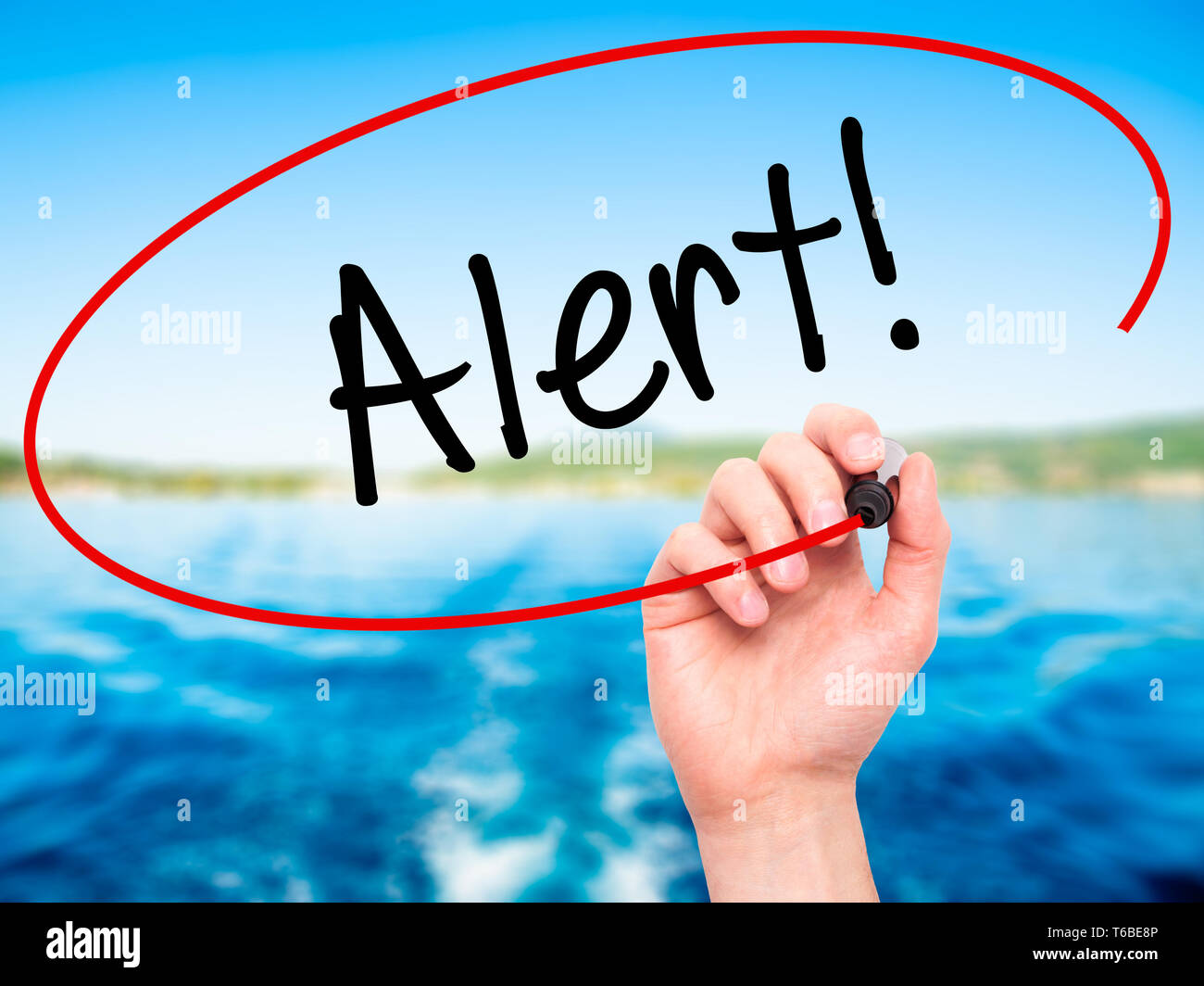 Man Hand writing Alert! with black marker on visual screen Stock Photo ...