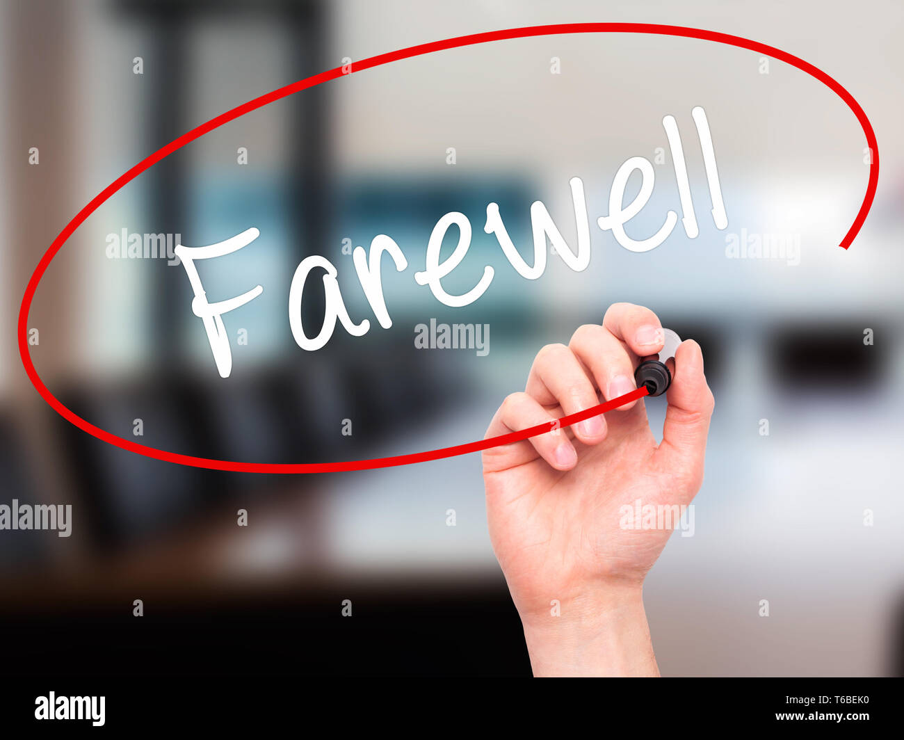 Man Hand writing Farewell with black marker on visual screen Stock ...