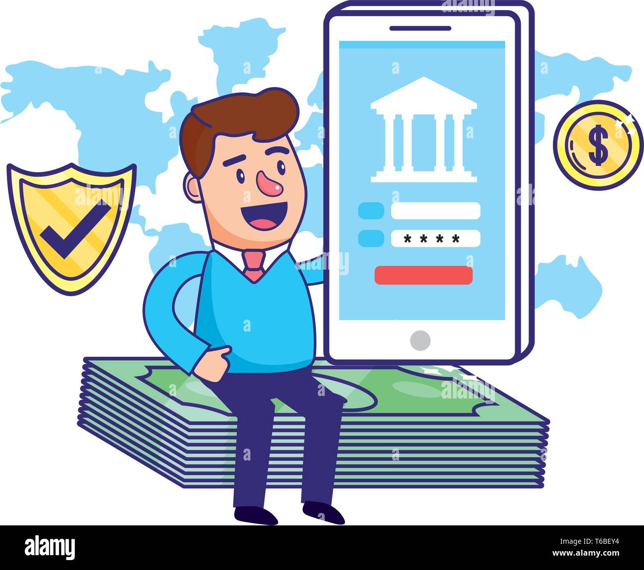 saving money finance concept with technology device and bank elements ...