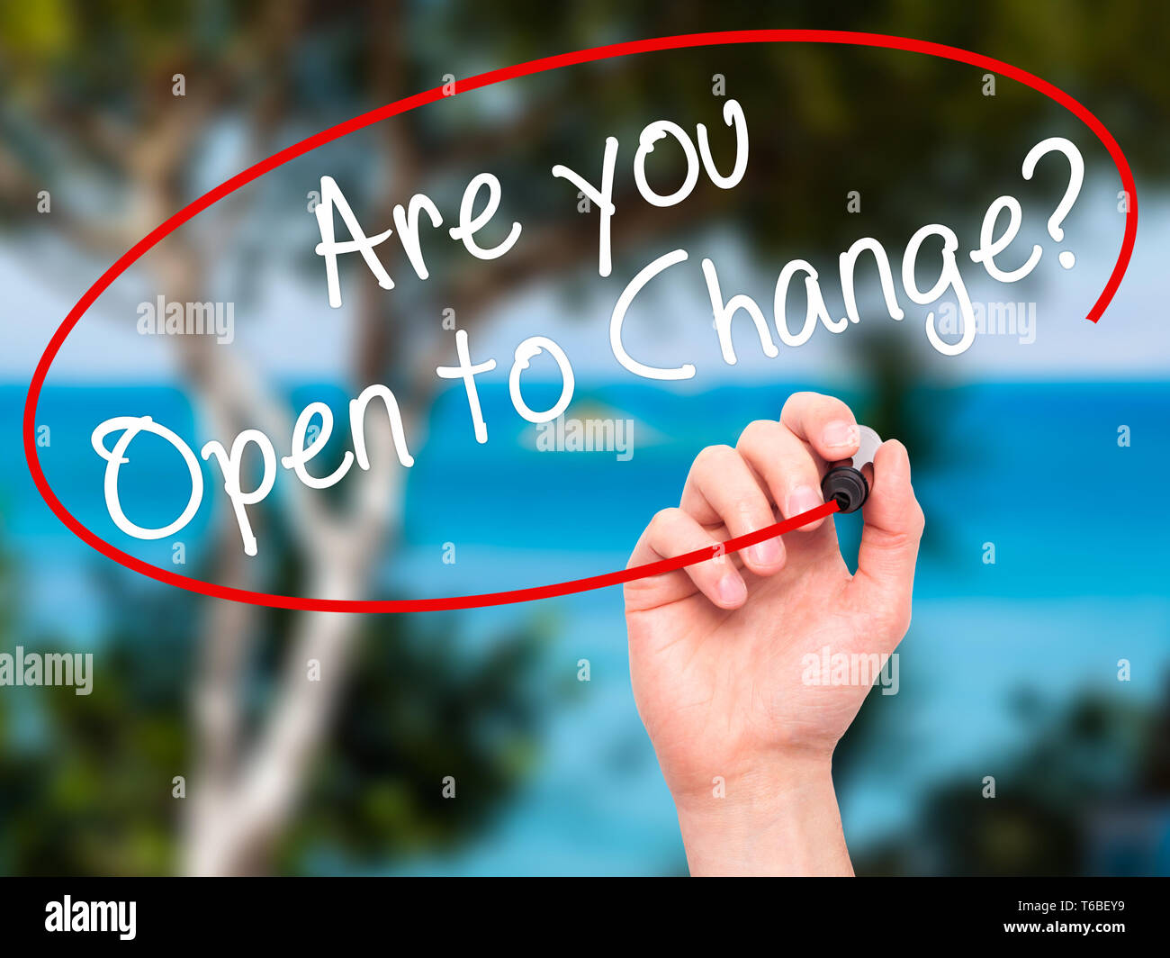 Man Hand writing Are you Open to Change? with black marker on visual ...