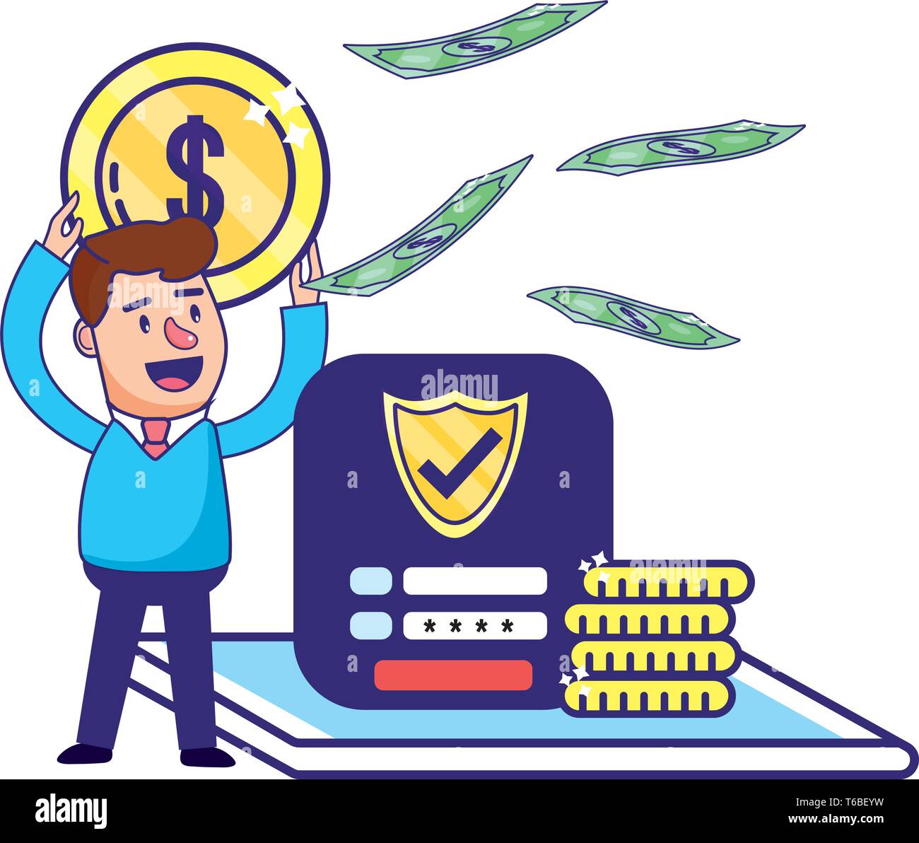 saving money finance concept with technology device and bank elements ...