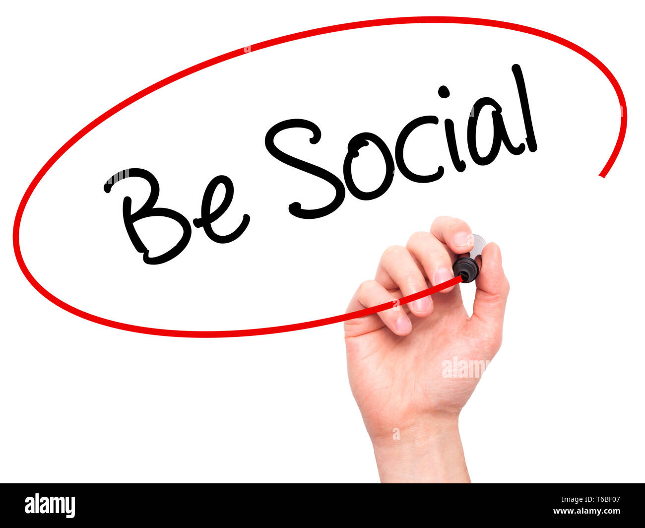 Man Hand writing Be Social with black marker on visual screen Stock ...