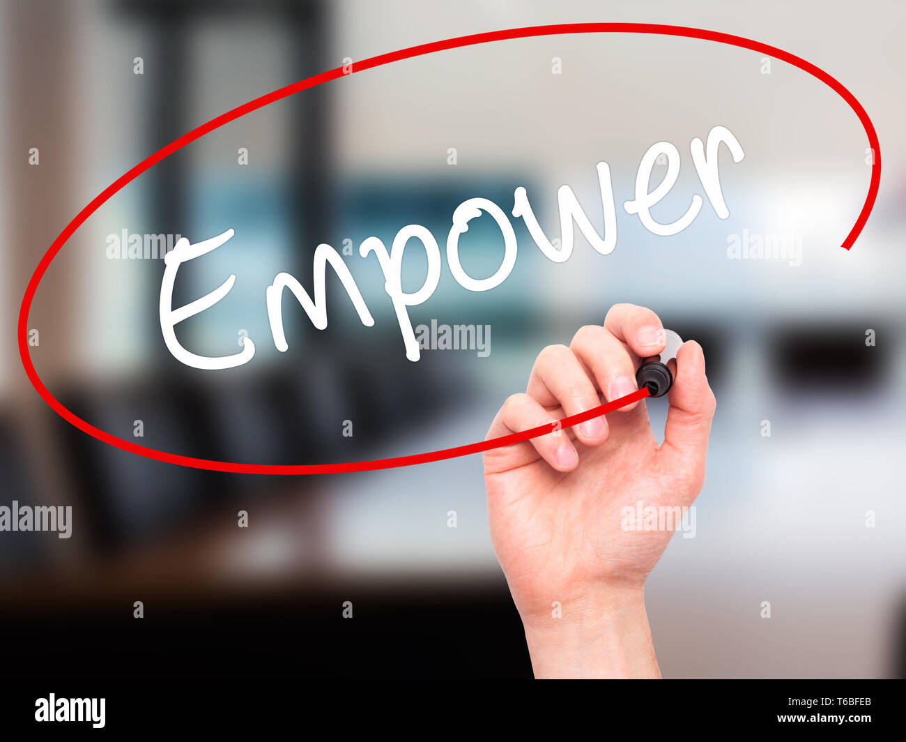 Man Hand writing Empower with black marker on visual screen Stock Photo ...