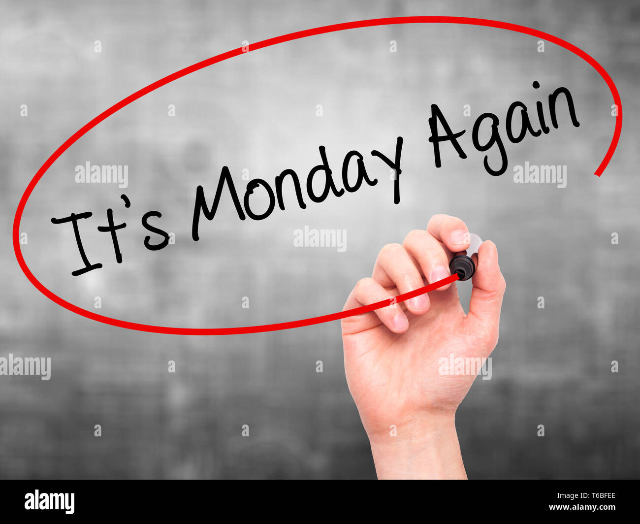 Man Hand writing It's Monday Again with black marker on visual screen ...