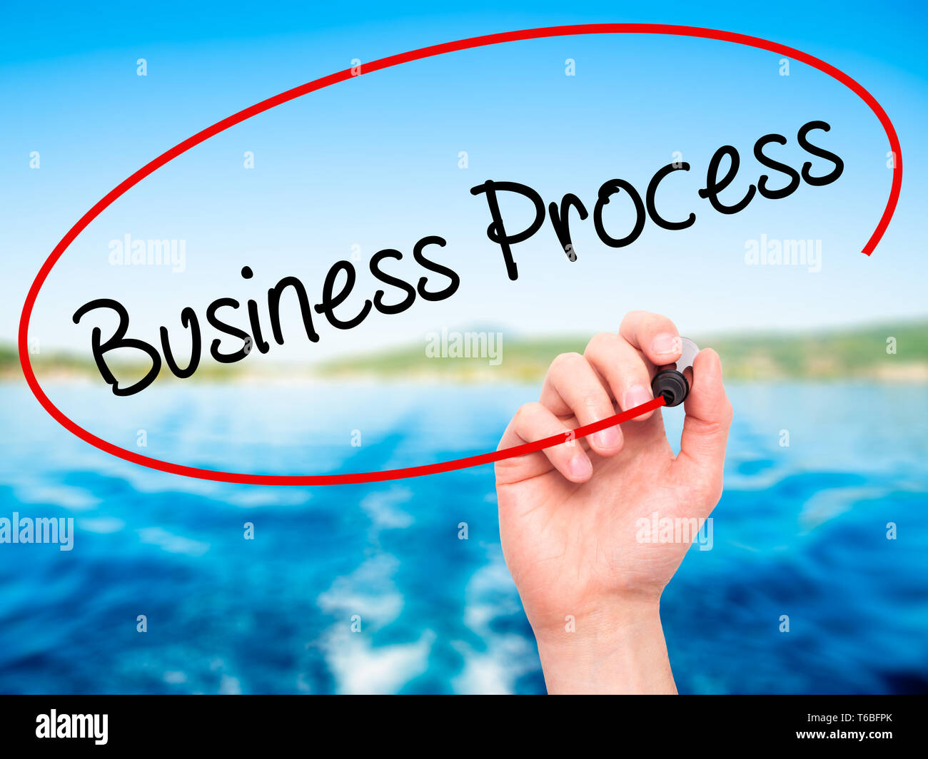 Man Hand writing Business Process with black marker on visual screen ...