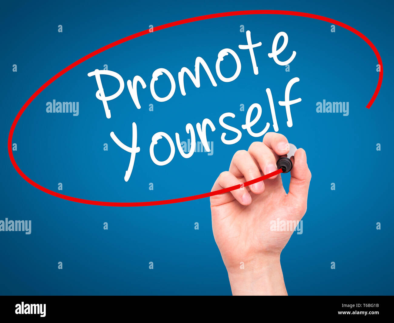 Man Hand writing Promote Yourself with black marker on visual screen ...