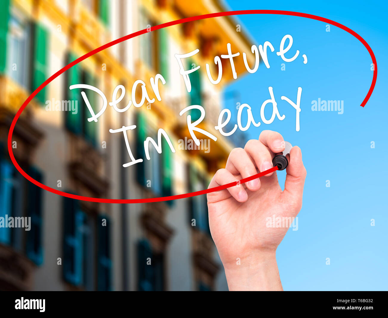 Man Hand writing Dear Future, Im Ready with black marker on visual ...