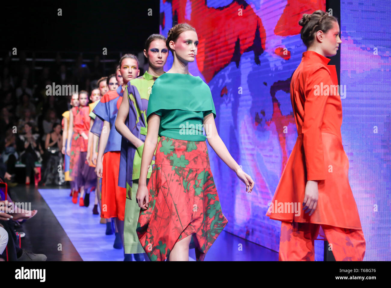 Zagreb, Croatia - March 23, 2019: Fashion models wearing Branka Donassy ...