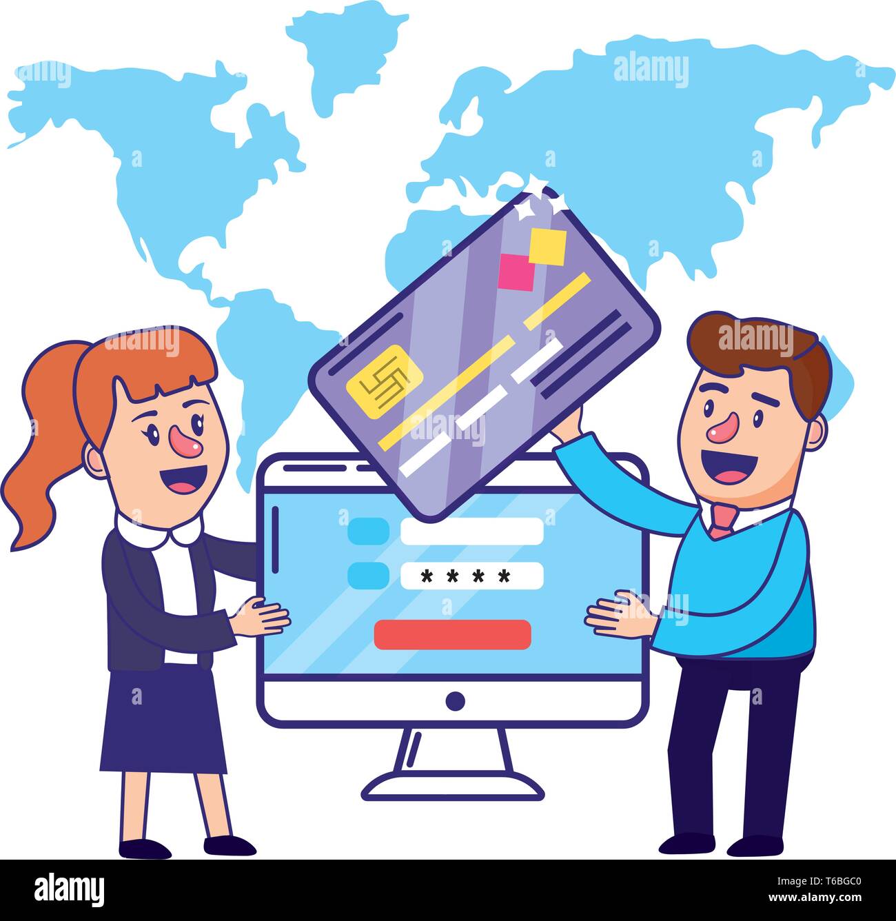 Banking teamwork financial planning credit card computer screen ...