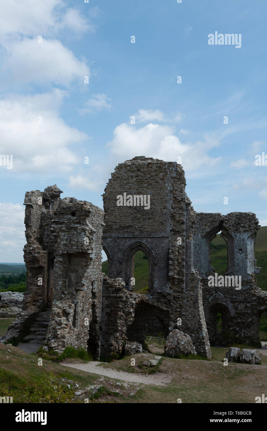 Ruins of the Corfe Castle, Wareham, Wiltshire, England, UK Stock Photo ...